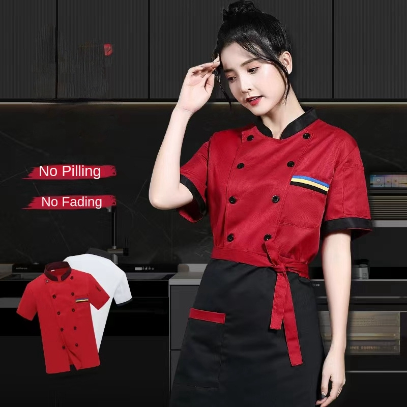 Ready Stock Chef uniform short-sleeved chef costume set for girl women ...