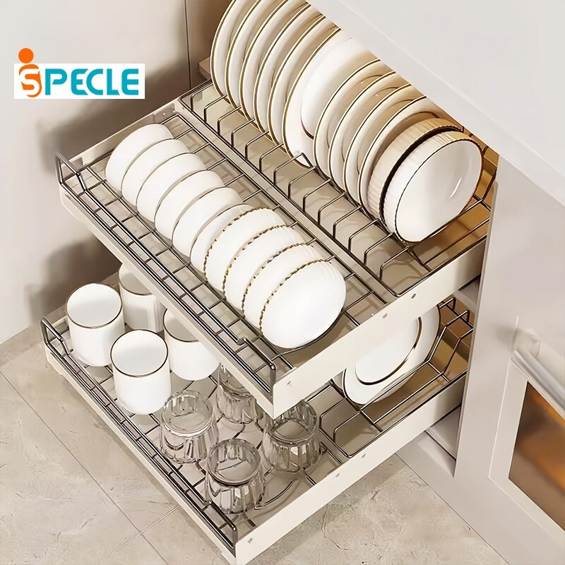 iSPECLE Dish Rack Stainless Steel Pull Out Rack under Sink Organizer ...