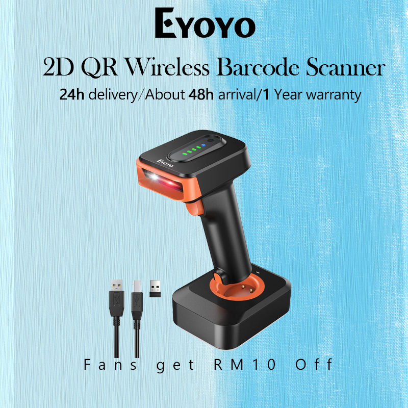 Eyoyo 2D QR Wireless Barcode Scanner, 3 in 1 Bluetooth & USB Wired ...