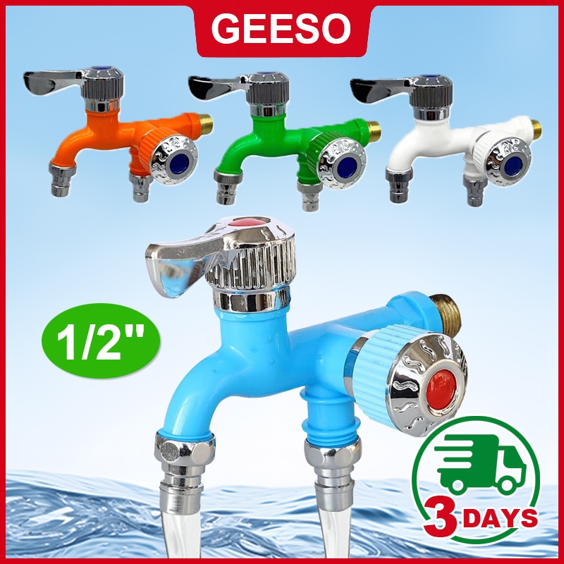 GEESO 1/2" Universal Interface Faucet Double Outlet Dual Control Water ...