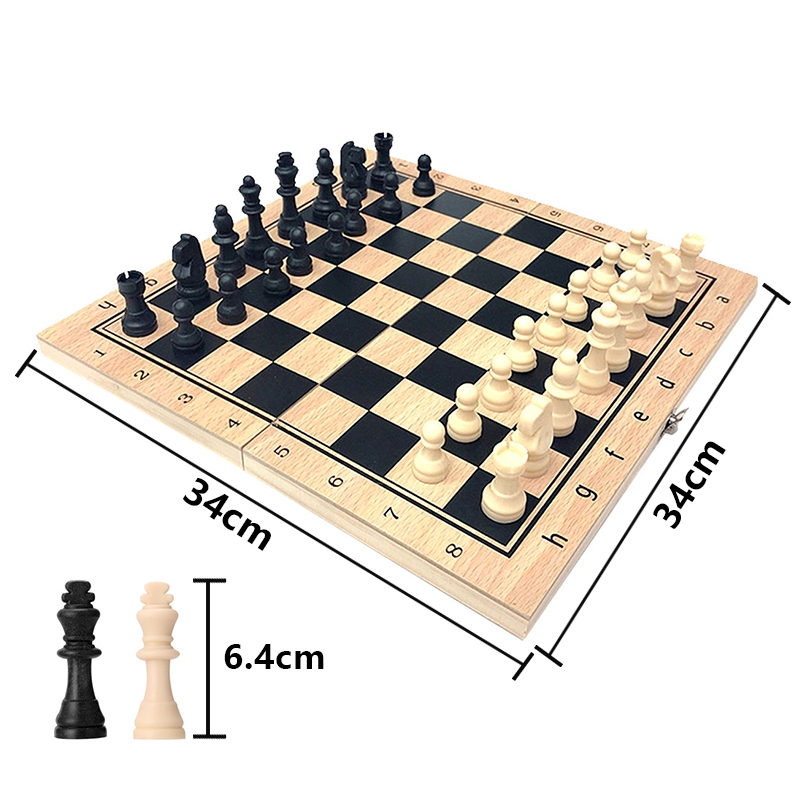 【Local Ship in 24h】3-IN-1 Wooden Chess Set International Chess Game ...