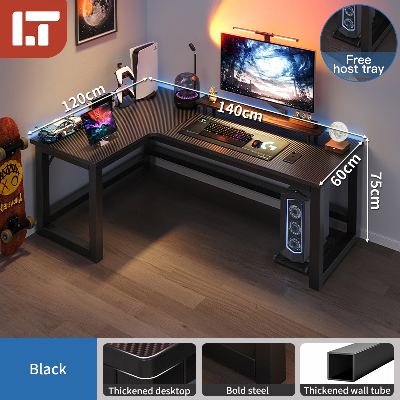 Office Table 180CM L Shape Table Carbon Fiber Computer Table with CPU ...