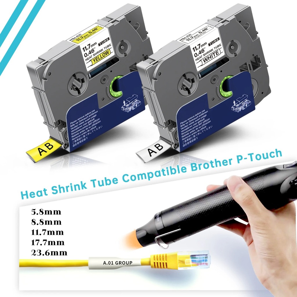 5.8/8.8/11.7mm Heat Shrink Tube Tape Compatible with Brother HSe Tape ...