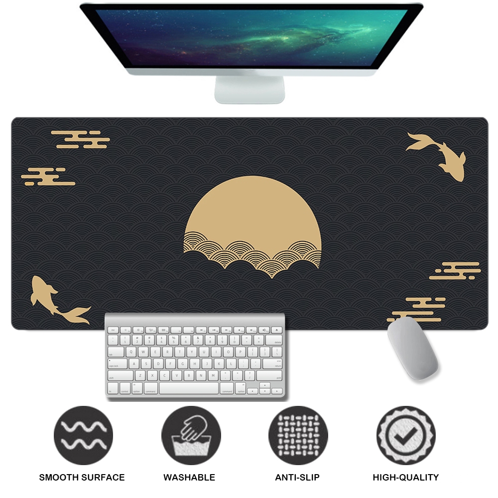 Japanese Desk Mat Black & Gold Mousepad Koi Fish Sun Cloud Japan Art ...