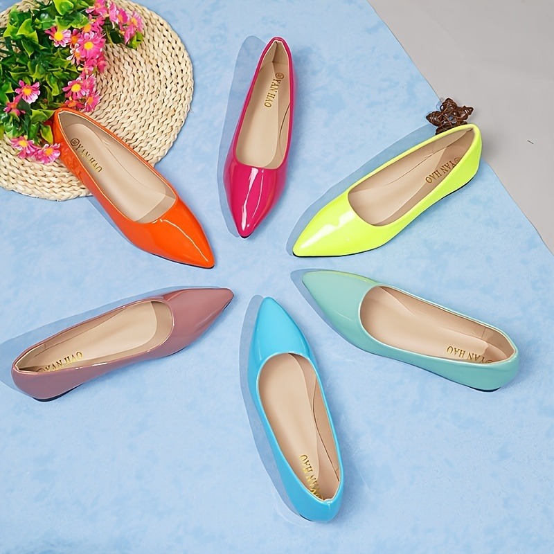 Women's Solid Color Flat Shoes, Casual Point Toe Slip On Shoes ...