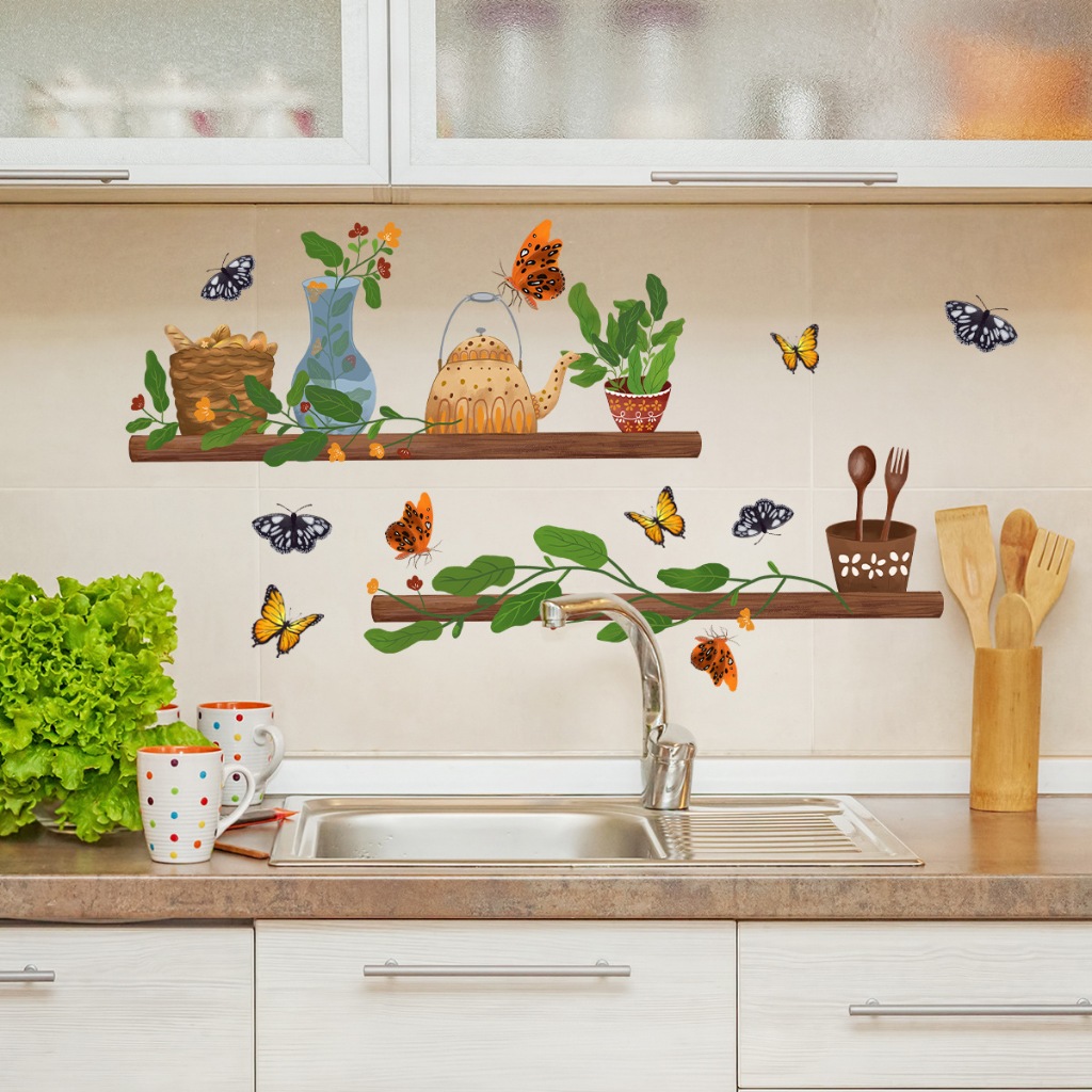 English Kitchen Plant Pot Wall Stickers Kitchen Home Decoration ...