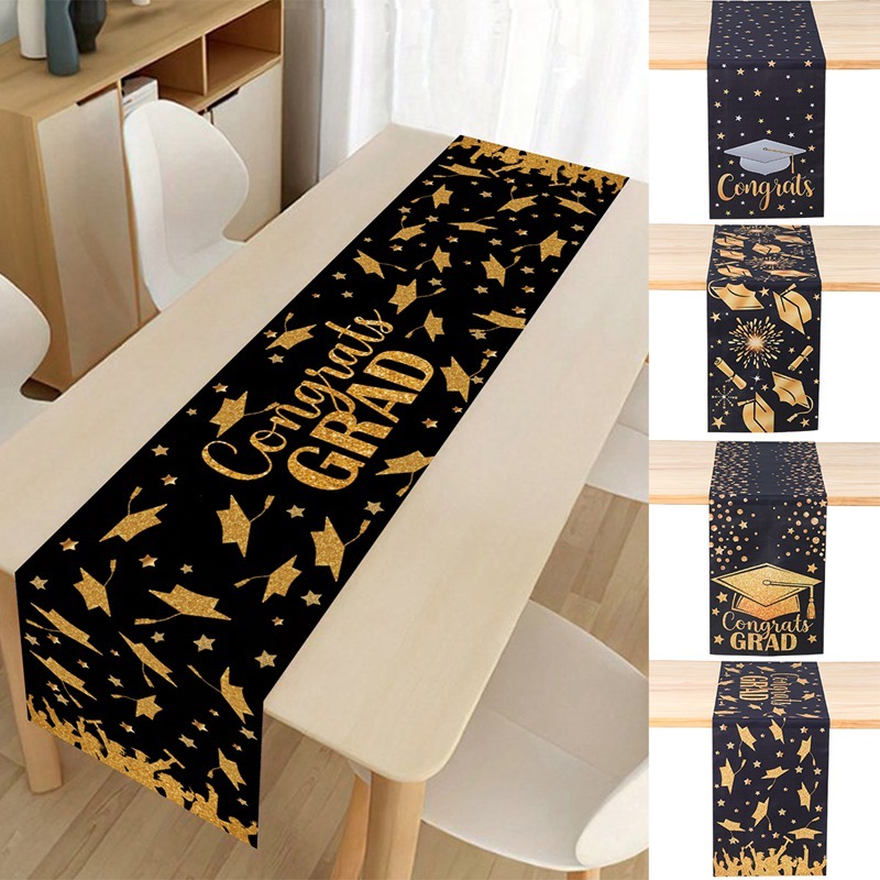 35*180cm Congrats Grad Table Runner Graduation Cap Printed Pattern ...