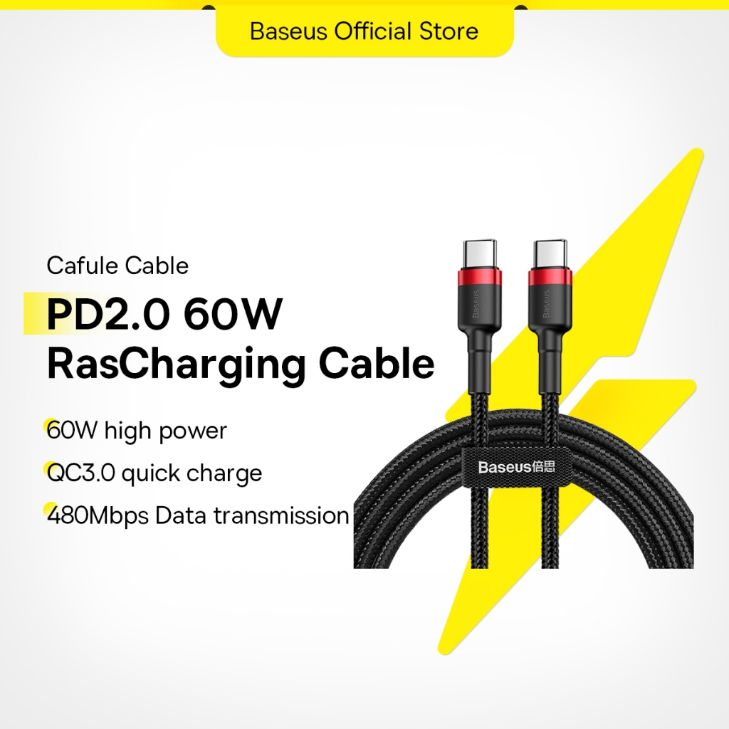 Baseus USB Type C to USB C Cable Support PD 60W QC3.0 3A Quick Charge ...