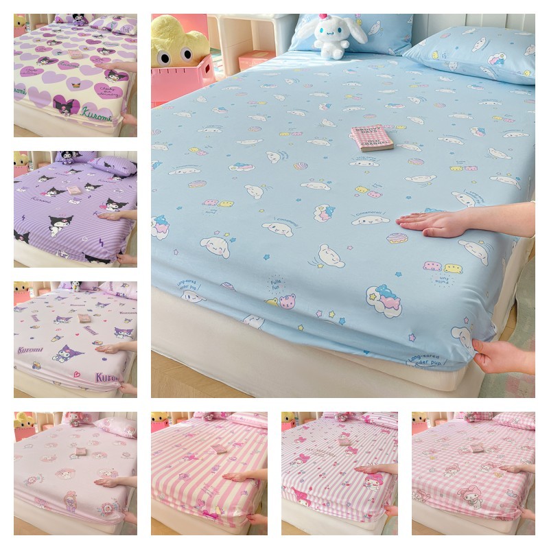 【CADAR】1 PC Cartoon 100% Cotton Fitted Sheet Cute Kuromi Print Bedsheet ...