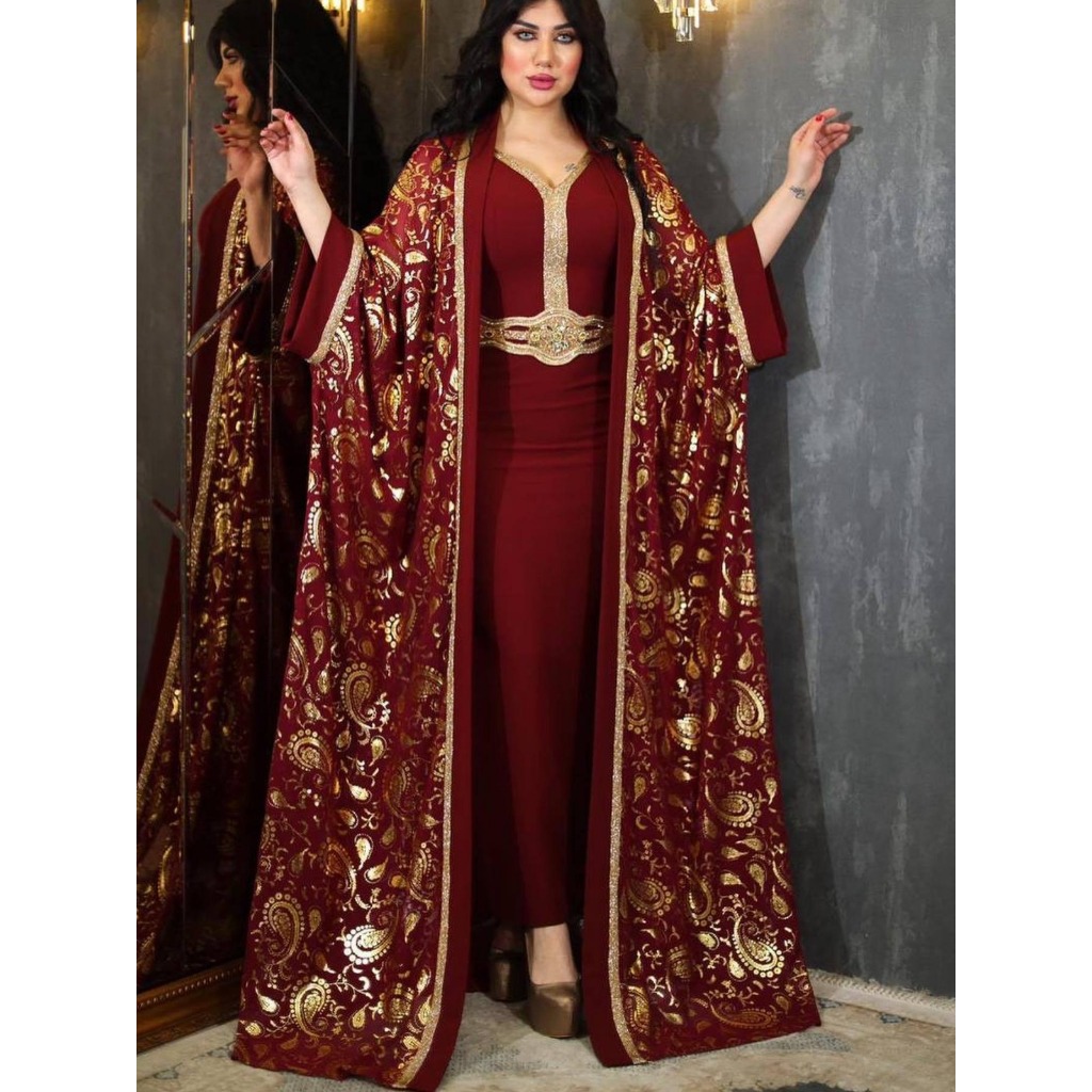 Print Muslim Abaya For Women Eid Dress 2 Piece Set Morocco Ramadan ...