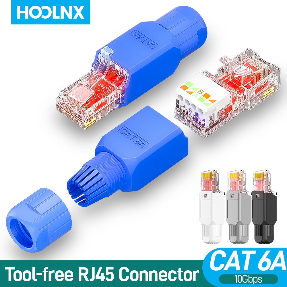 Hoolnx Tool Free RJ45 Connector, Tool Less UTP CAT6 CAT6A Field Termination Modular Plug for ...