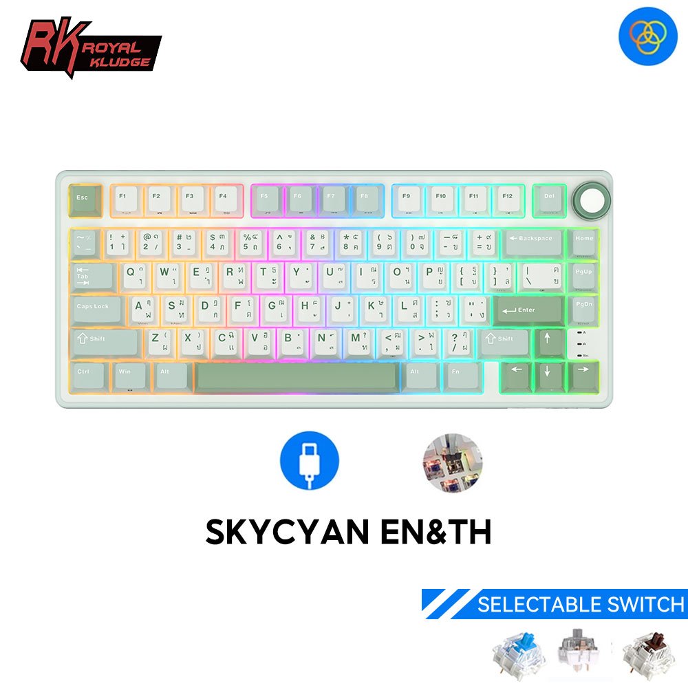 NEW RK R75 RK ROYAL KLUDGE SkyCyan 80 Key Gasket Wired Mechanical ...