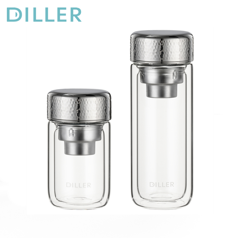 Diller Glass Bottle with Tea Filter Heat Resistant Leak Proof Double ...