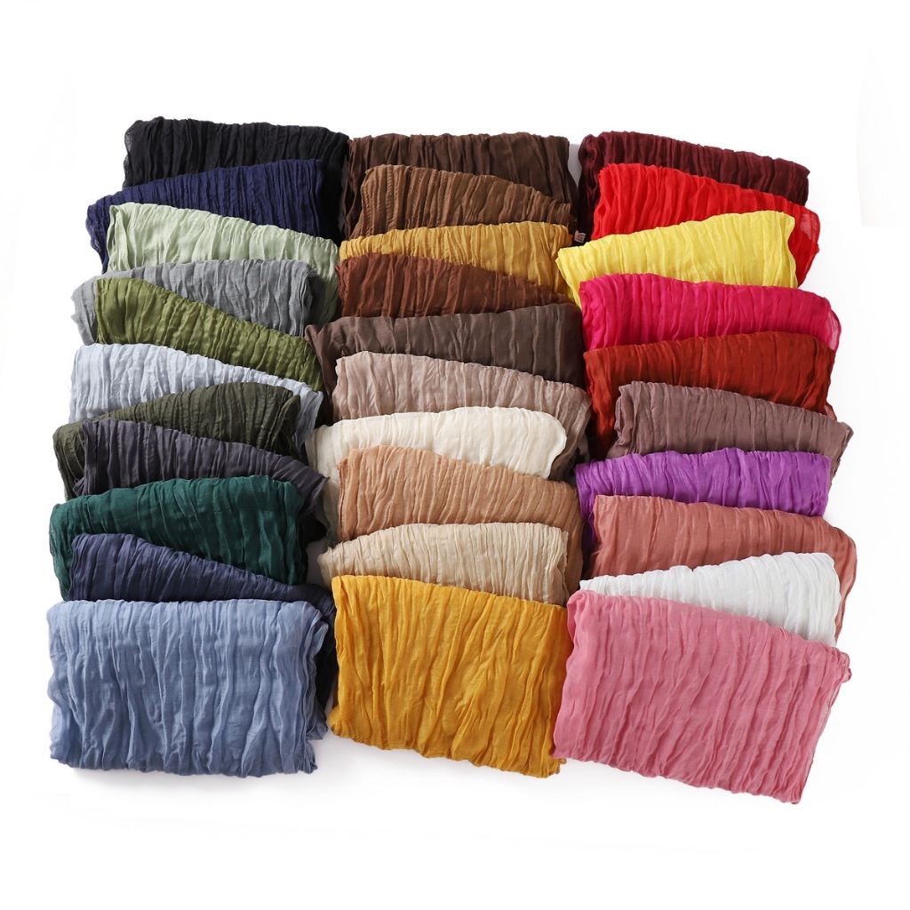 Jifang Plain Twist Crepe Pleated Crinkle Wrinkle Voile Shawl Scarf Head ...