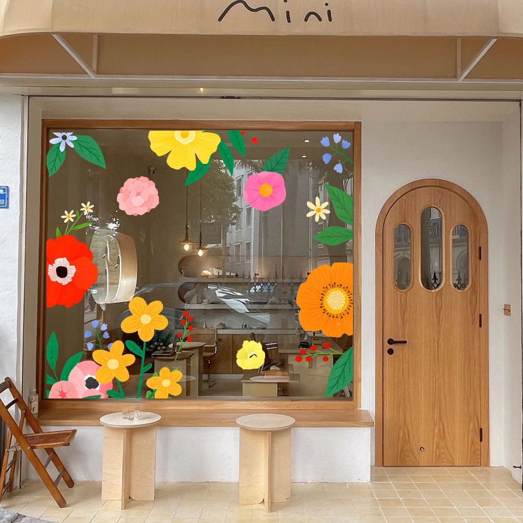 Ins Creative Clothing Store Decoration Glass Door Sticker Flower Shop ...