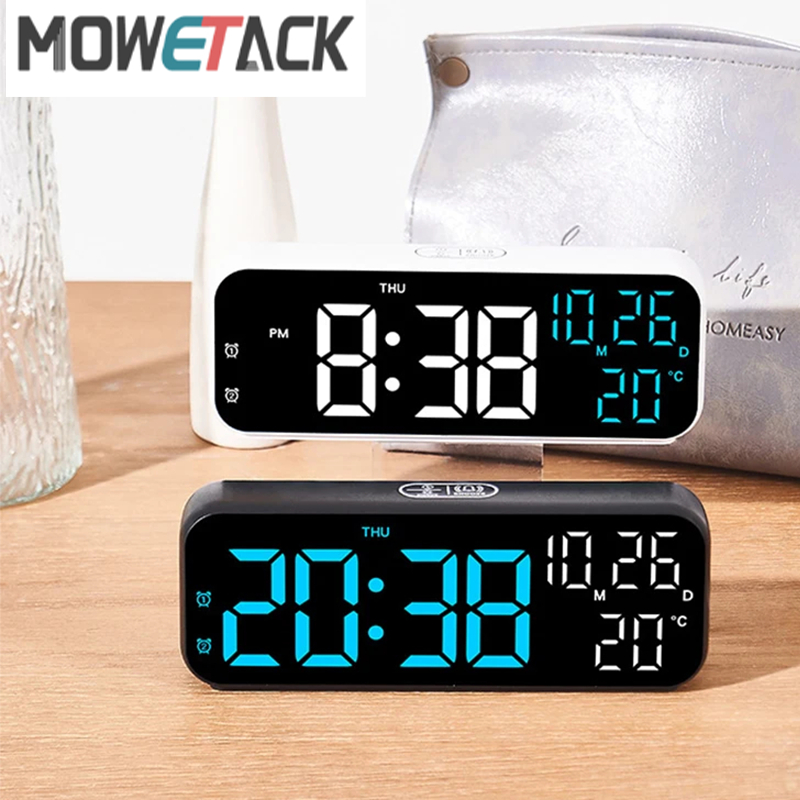 9 Inch Voice Control Digital Alarm Clock Date Time Temperature Display ...