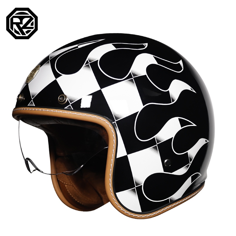 Motorcycle Retro Helmet 3/4 Harley Half Helmet with built-in clear ...