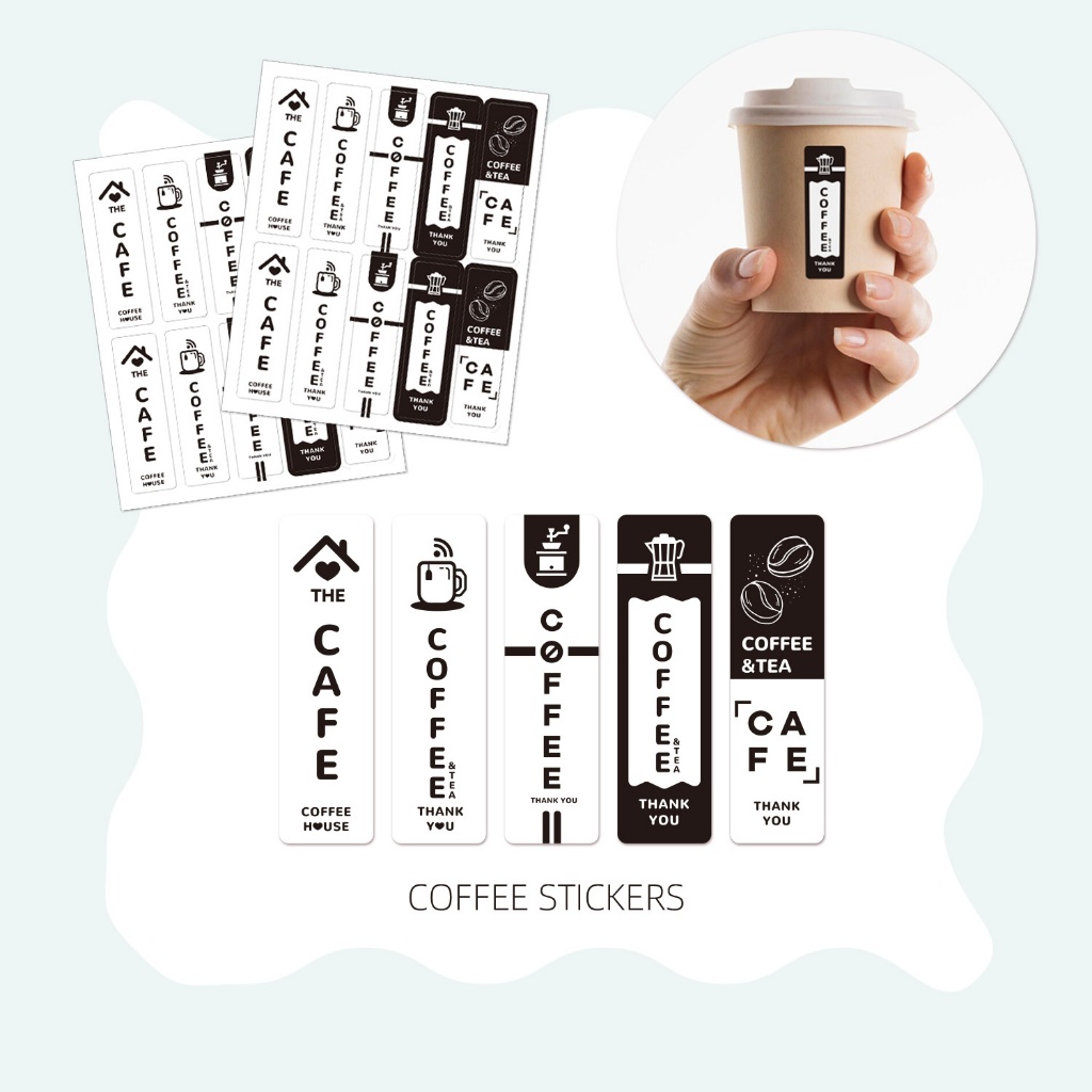 100 Pcs/Pack 2*7cm Black and White Coffee Stickers Disposable Coffee ...
