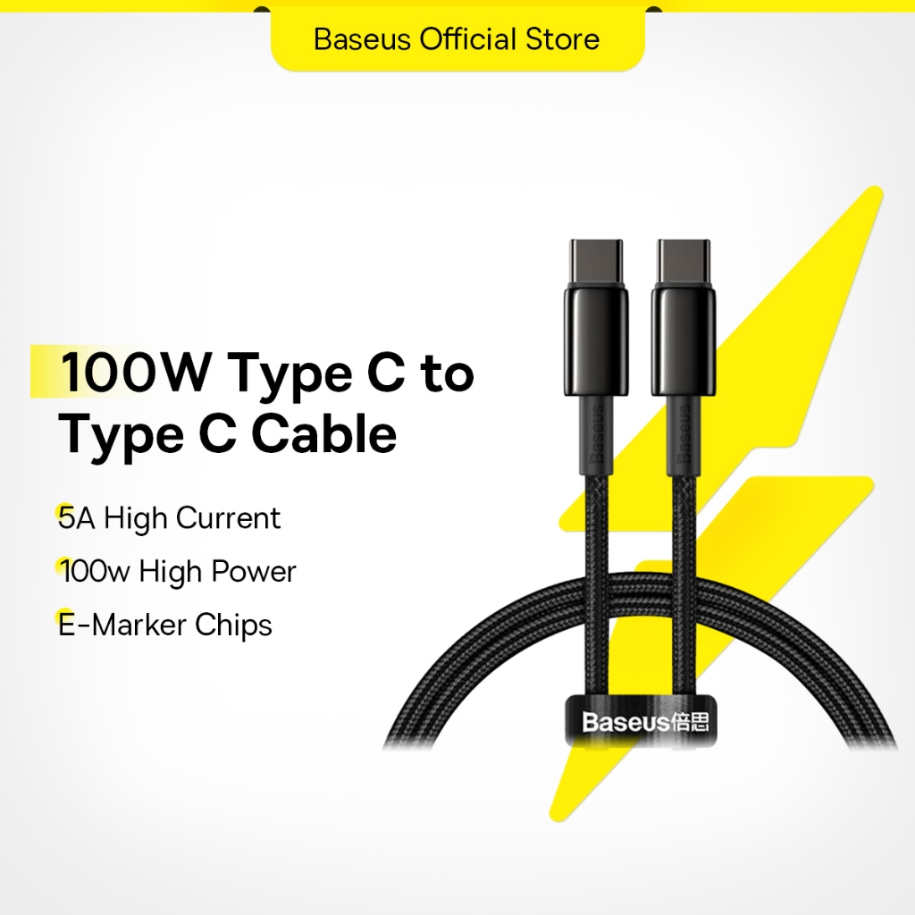 Baseus 100W Type-C to Type-C Tungsten Gold Fast Charging Data Transferrable Cable | Shopee Malaysia