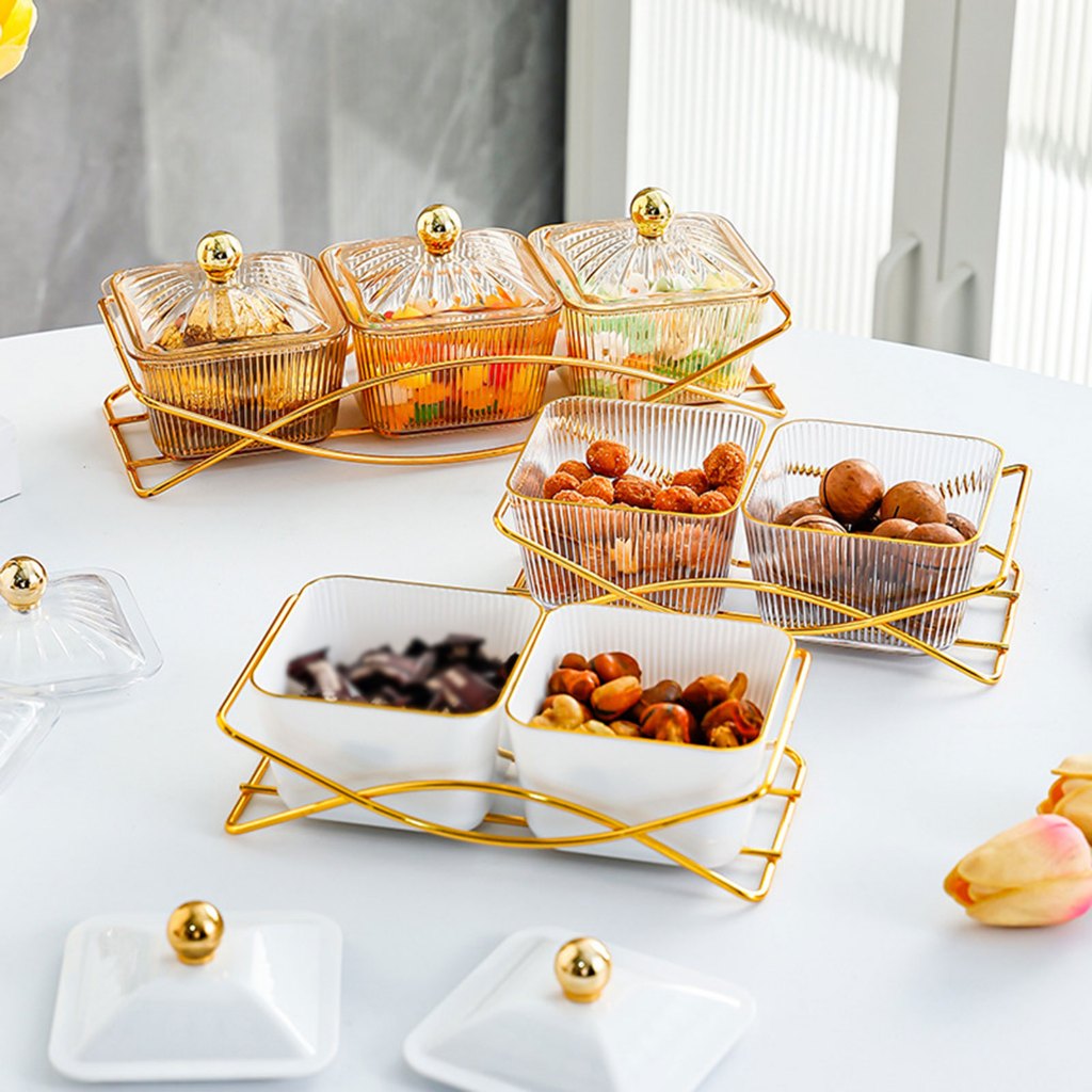 [meteorMY] Divided Snack Serving Bowls with Lid Dried Fruit Tray for ...