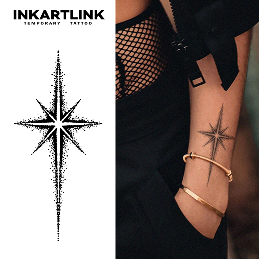 Eight-pointed star temporary tattoo stickers, waterproof long-lasting ...