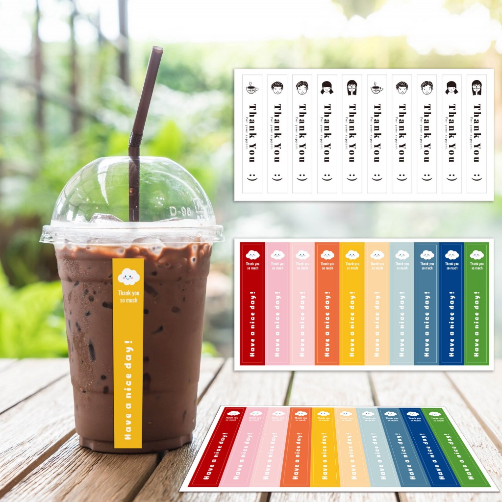 100 Pieces Colored Coffee Stickers Small Business "Thank You For Your ...