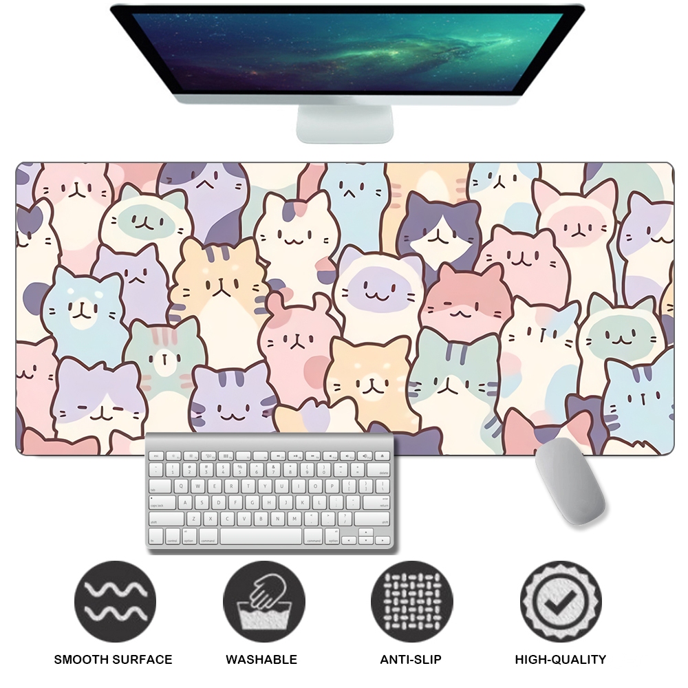 Cat Extended Mousepad Large Gaming Mousepad Stitched Edge Deskpad ...