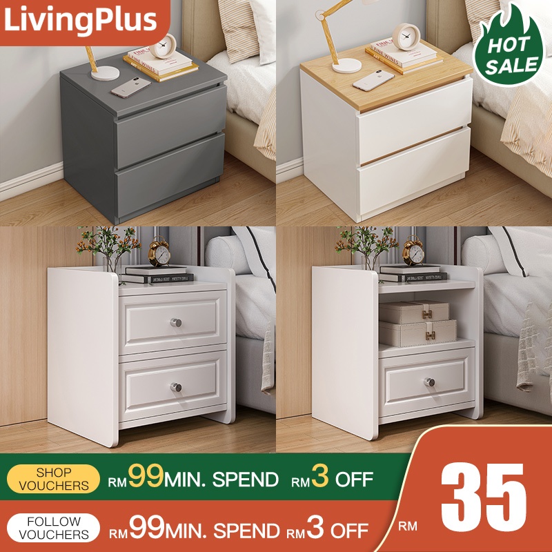 Meja Sisi Side Table Drawer Storage 3 Tier Bedside Table Grey&Wooden ...