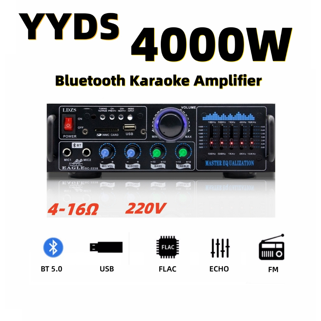 4000W Audio Power Amplifier Audio Mixer Bluetooth 2.0 Channel HiFi ...