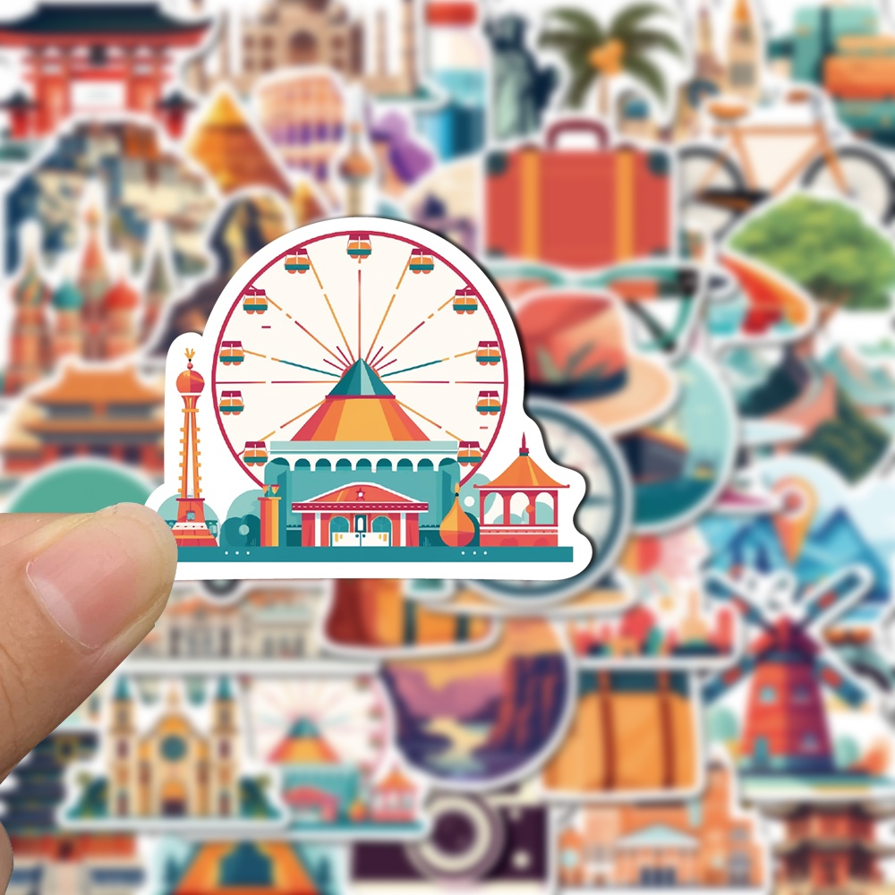 65pcs travel famous architectural cartoon stickers creative diy ...