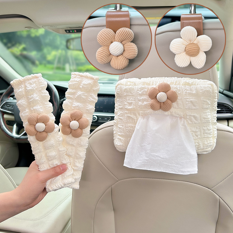 Puff Car Tissue Box Hook and Safe Belt Shoulder Protect Cover Flower ...