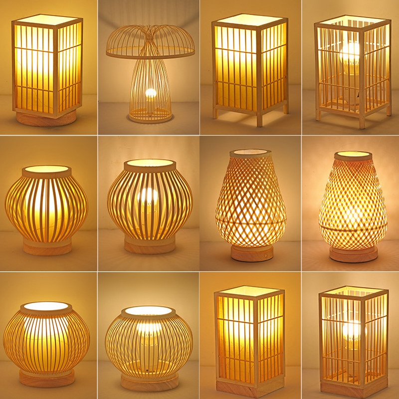 AIMI Bamboo Lampu Meja Chinese Vintage Bamboo Woven Lamp Bedroom Living ...