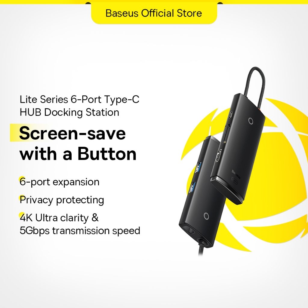 Baseus Mini Portable 6-Port Type-C HUB PD Fast Charge for Laptop 4K ...