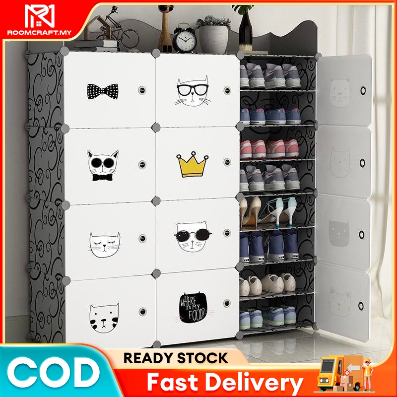 Shoe Rack With Door DIY Rak kasut Storage Box Bertutup Stackable Rack ...