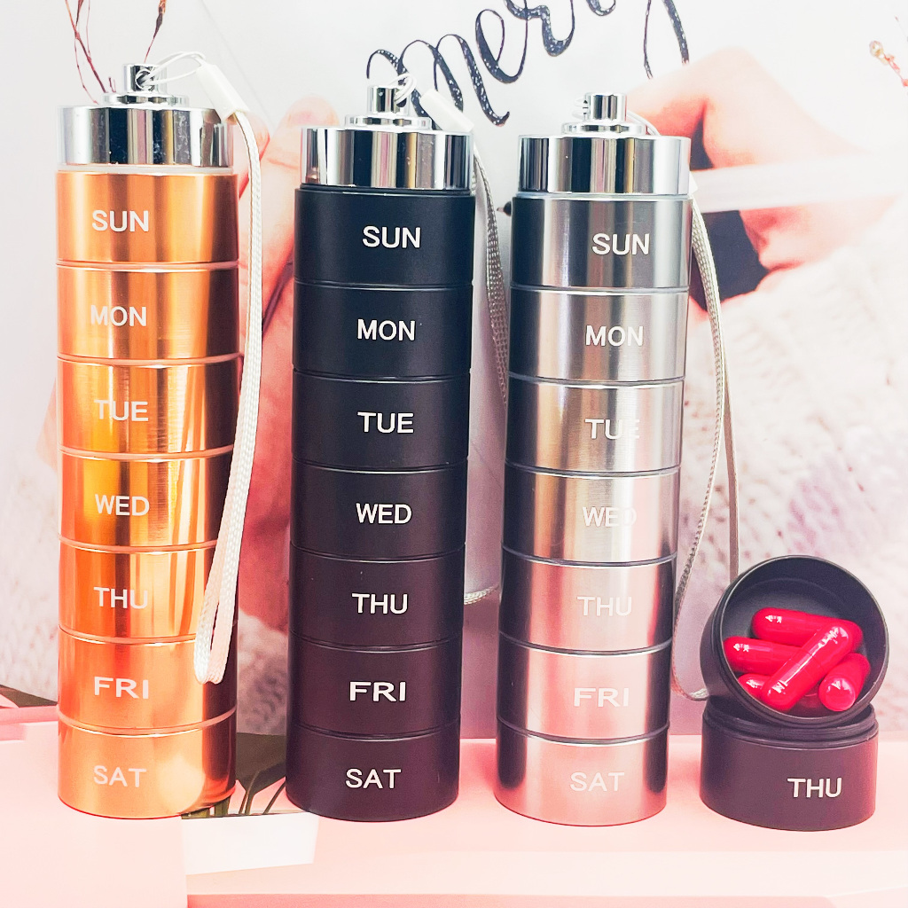 Metal Moisture Proof Weekly Pill Organizer Travel Hiking 7 Day Pill Box ...