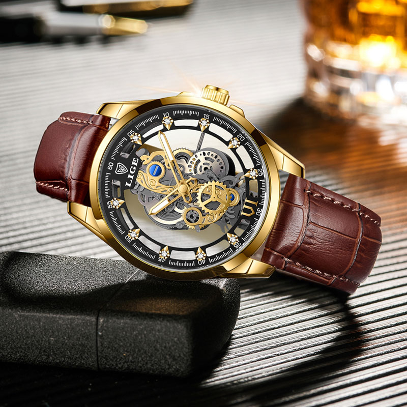 LIGE Jam Tangan Lelaki Men Watch Leather Strap Waterproof Luminous ...