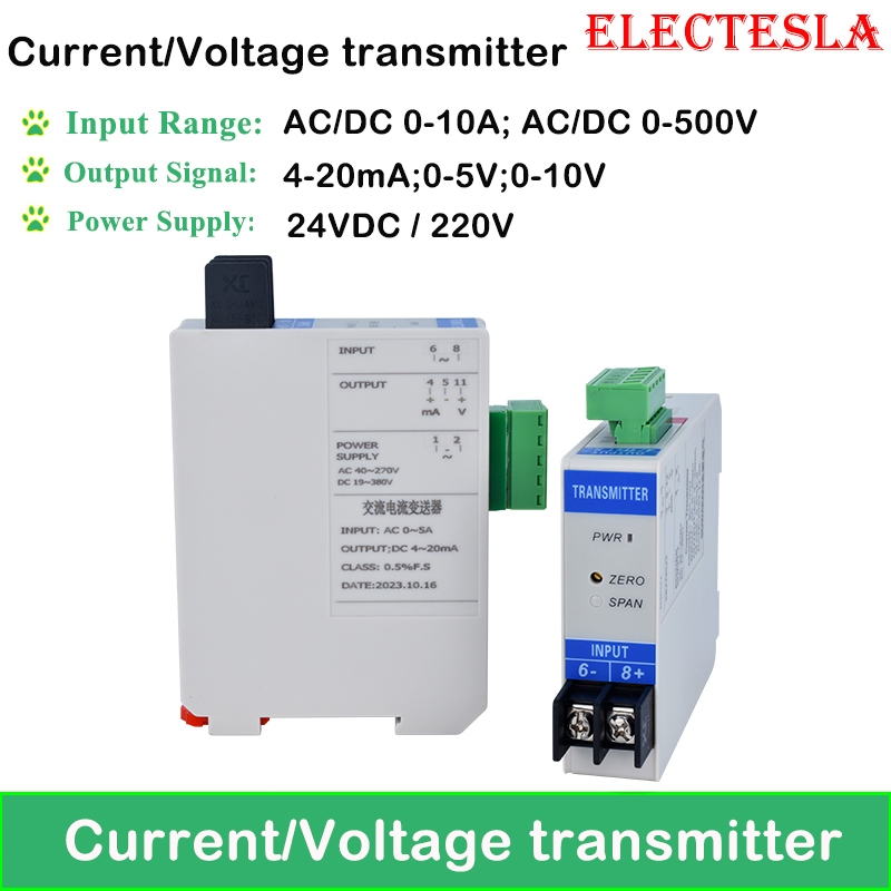 AC DC Voltage Transmitter AC 1A 5A 10A 100V 200V 300V 500V Transducer 4-20mA 0-10V Output 24VDC ...
