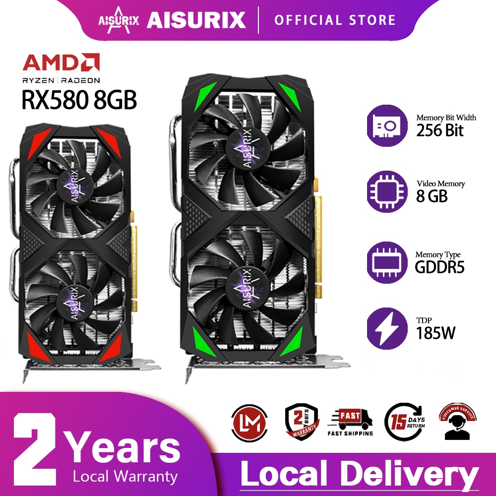AISURIX RX580 8GB Graphic Cards AMD Radeon Computer GPU Video Card For ...