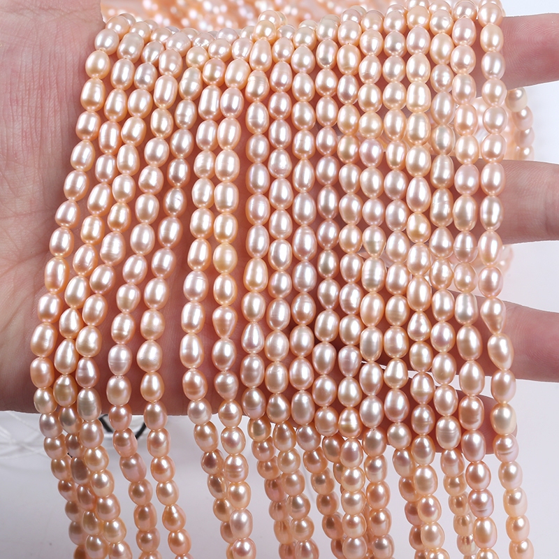 4-5mm pink color rice shape real freshwater pearl strand for jewelry ...