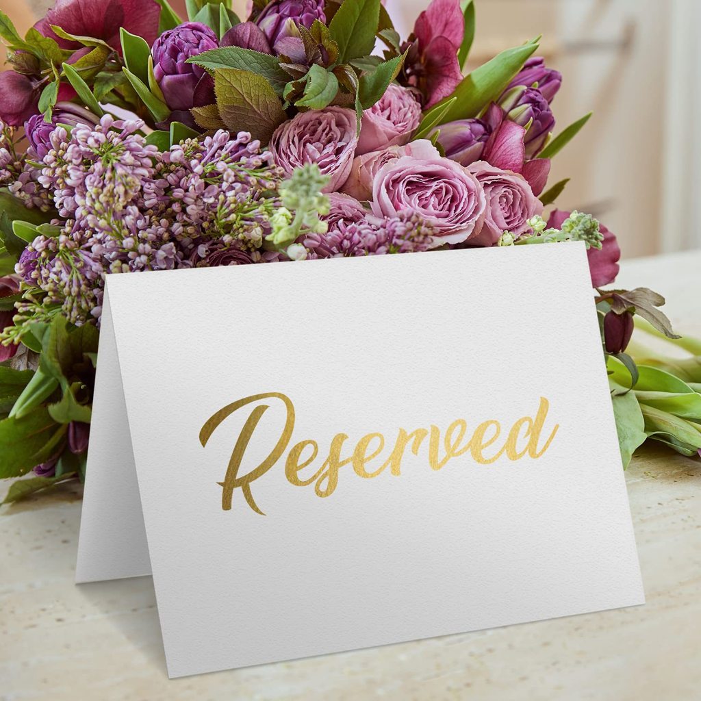 10 Pieces White Gold Foil "Reserved" Folding Card Wedding Banquet Table ...