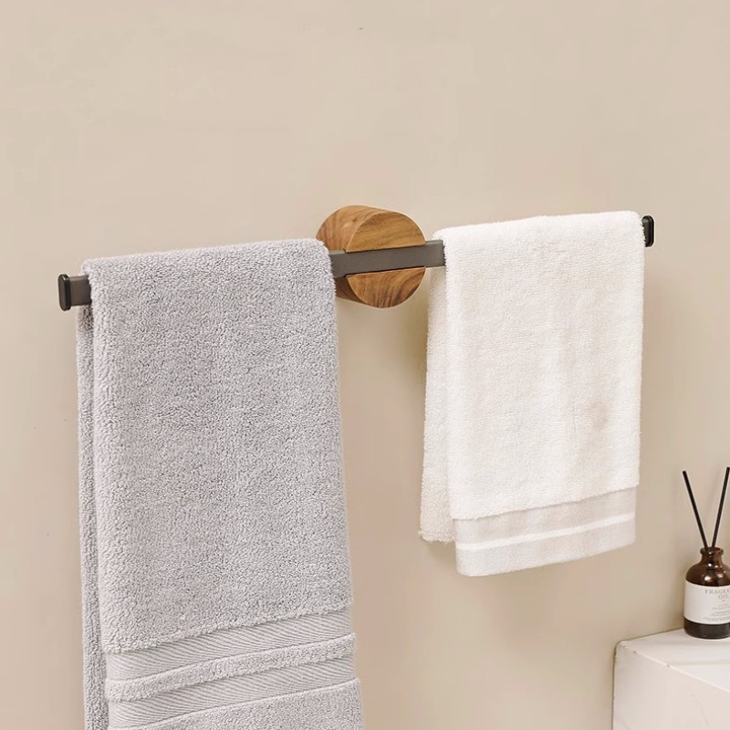 Walnut wood towel rack without punching, bathroom towel hanging pole ...