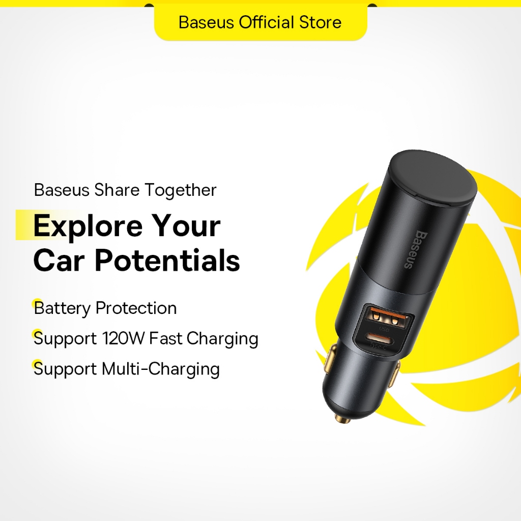 Baseus 120W Car Charger Cigarette Lighter Compatible For All | Shopee ...