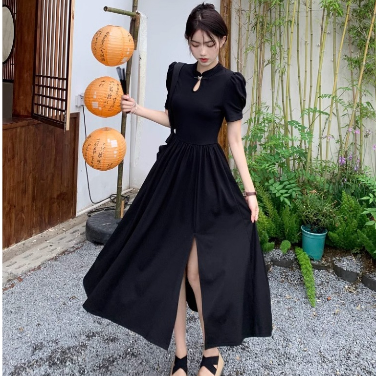 New Chinese style Chinese style improved qipao black slim fit dress ...