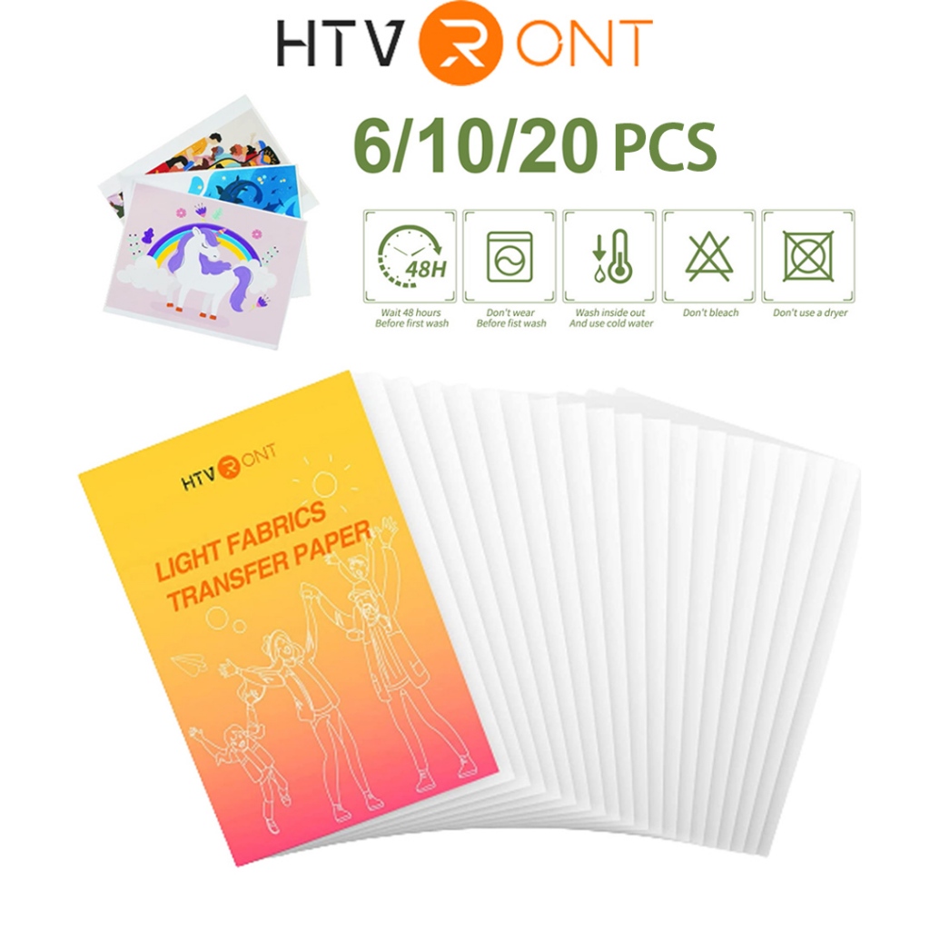 HTVRONT Printable Heat Transfer Vinyl 6/10/20 Pack 8.5" X 11" Heat ...