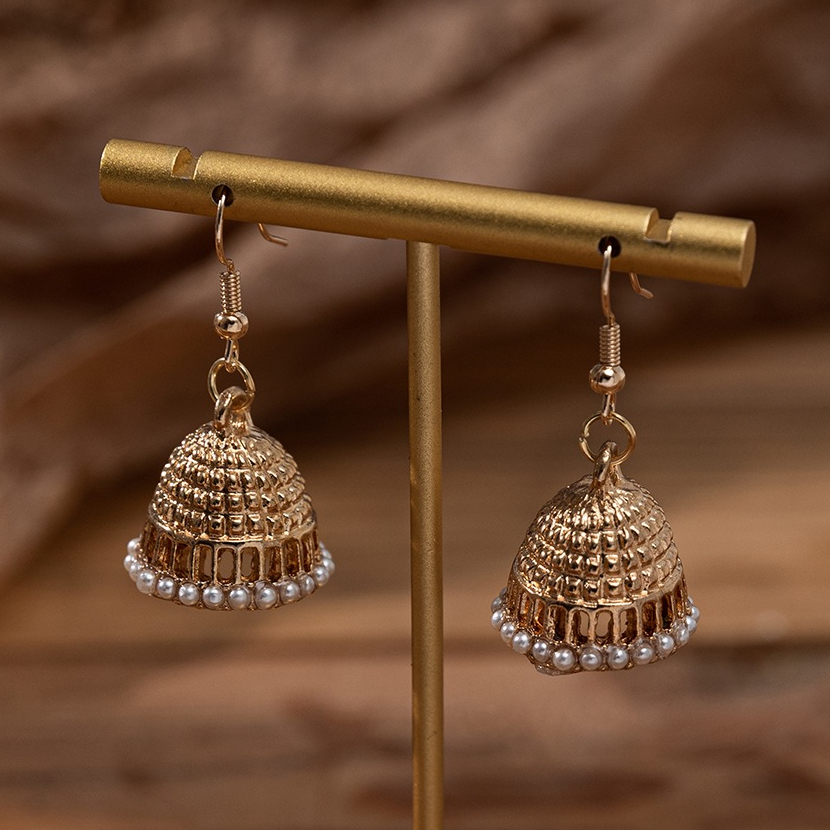 Indian Women's Gold Color Drop Earrings Jhumka Ethnic Gypsy Pearl Beads ...