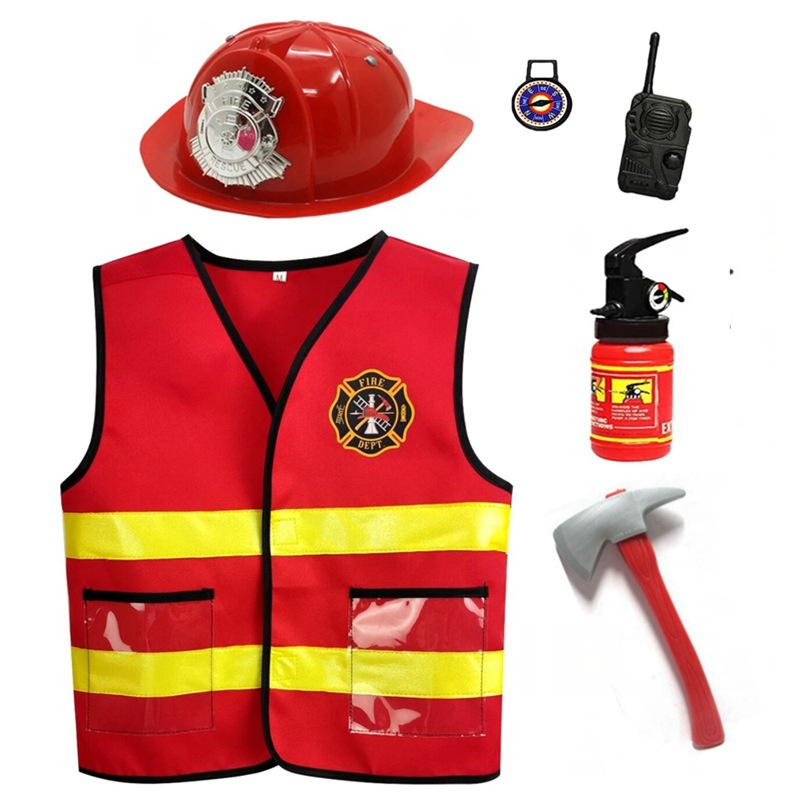 6pcs/Set Kids Firefighter Costume Boys Girls Fireman Cosplay Outfit Toy ...