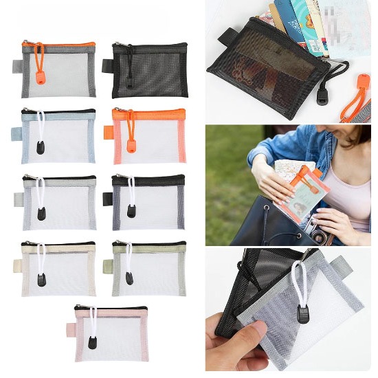 Nylon Mesh Card Storage Bags Mini Transparent Grid Bus ID Credit Card ...