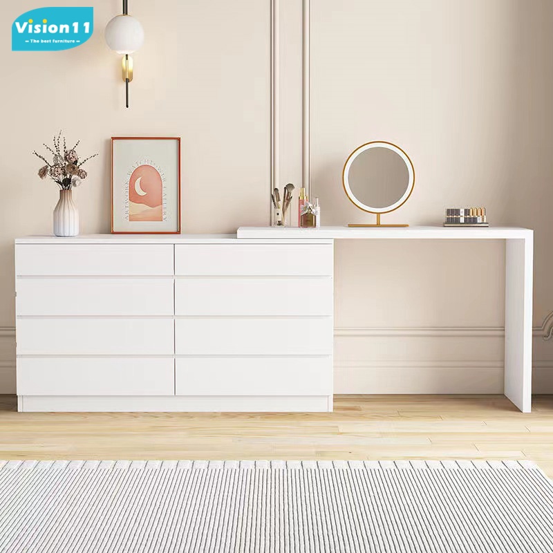 Wood Storage Cabinet With LED Mirror Dressing Table 4 Layer Drawer ...