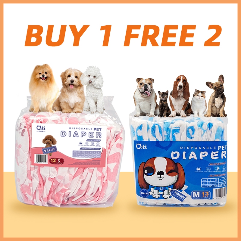 【BUY 1 FREE 2】Qti Dog Diaper Female Male Pet Diaper 12+24pcs/17+34pcs ...