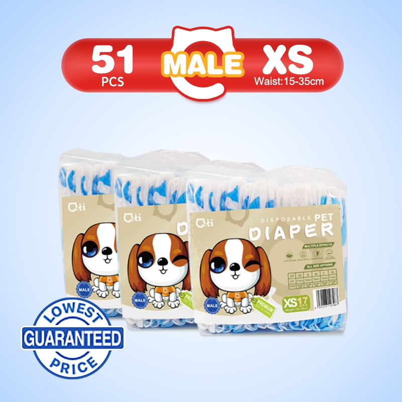 Qti Male Dog Diaper XS Size 51’s for 0-2.5KG Male Dog Wraps Pet ...